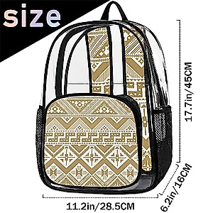 Aztec Heavy Duty Clear Backpack Stadium Approved, American Native Ethnic Geometric Western Boho PVC Transparent Large Backpack See Through for Women Men Work Travel