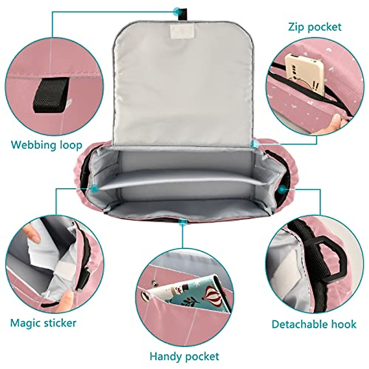 Sinestour Pink Hearts Stroller Organizer with Cup Holder Universal Stroller Organizer Bag Detachable Shoulder Strap Stroller Accessories for Diaper Toys Phone Keys Fit All Baby Stroller