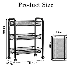 Pokfeic 3-Tier All Metal Rolling Utility Cart, Rolling Metal Organization Cart with Lockable Wheels, Easy Assembly Mobile Utility Cart for Kitchen, Bathroom, Office, Workshop, Rolling Storage Cart