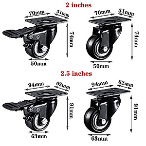 Swivel Castor Wheel Trolley Furniture Caster, Polyurethane Material, For Furniture Trolley Crib Casters Kitchen Cabinet Universal Castors, 360 Degree Swivel Castors, 4 Pieces Universal Combination cas
