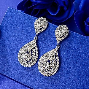 2 Pack Rhinestone Crystal Link Bracelet Teardrop Dangle Earrings Jewelry Sets for Women