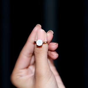 Natural Ethiopian Opal Engagement Ring, AAA Quality, Rainbow Opal 8mm Round Shape Engagement Ring - With Jewelry Box, 14K Rose Gold, Size:US 8.50