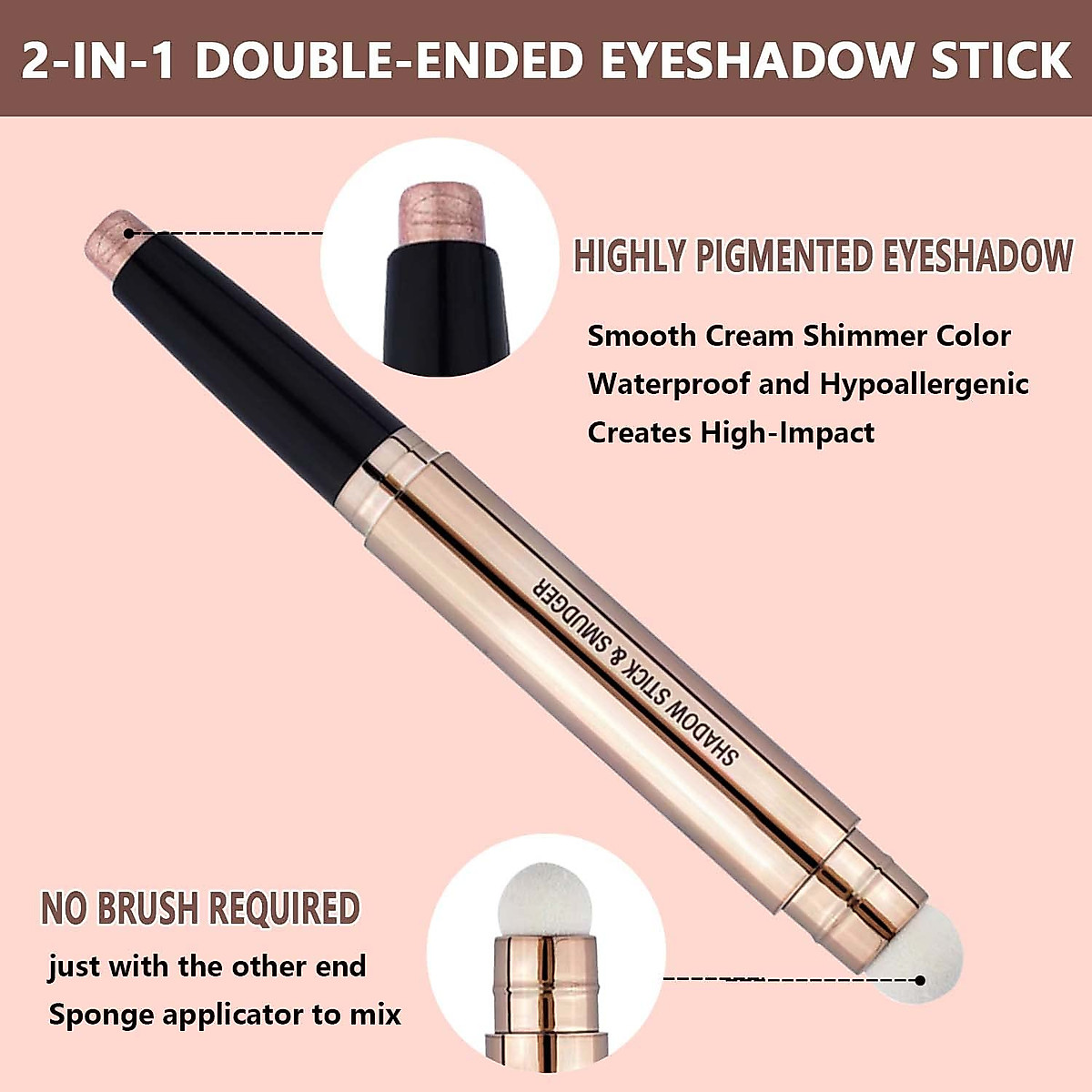 OVIQERKI 18 color eyeshadows stick shimmer,Highlighter waterproof eyeshadow pen,Colour pop eye makeup (Rose Gold # 03)