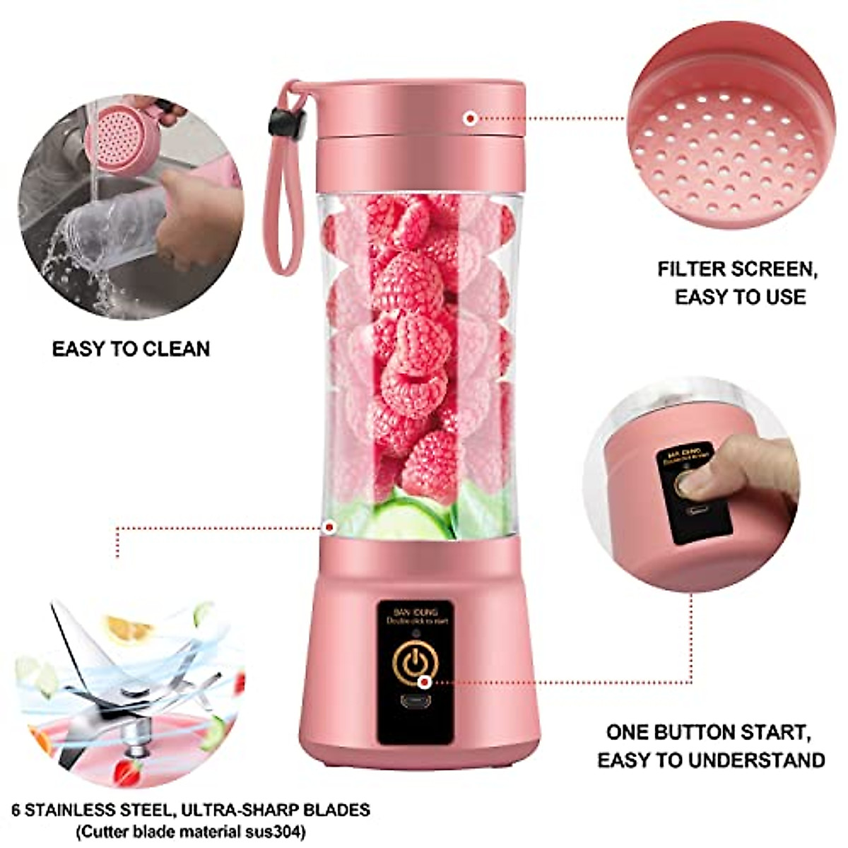 SERENITY HAIR SOLUTIONS Portable Blenders | Personal Blender for Shakes and Smoothies, Personal Size Blenders with Rechargeable USB, 380Ml Traveling Fruit Veggie Juicer Cup with 6 Blades, Great for Outdoors and Travel Batteries Not Included