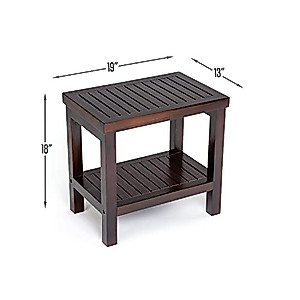 ALA Teak Classic 24 Teak Wood Shower Bath Spa Waterproof Stool Bench with Shelf Brown