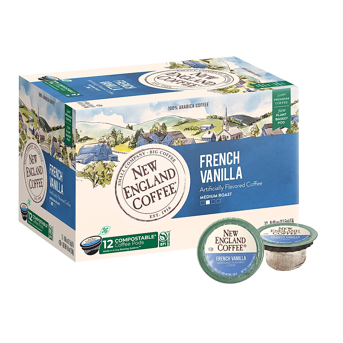 New England Coffee French Vanilla Medium Roast Single Serve Pods, 12ct Box (Pack of 1)