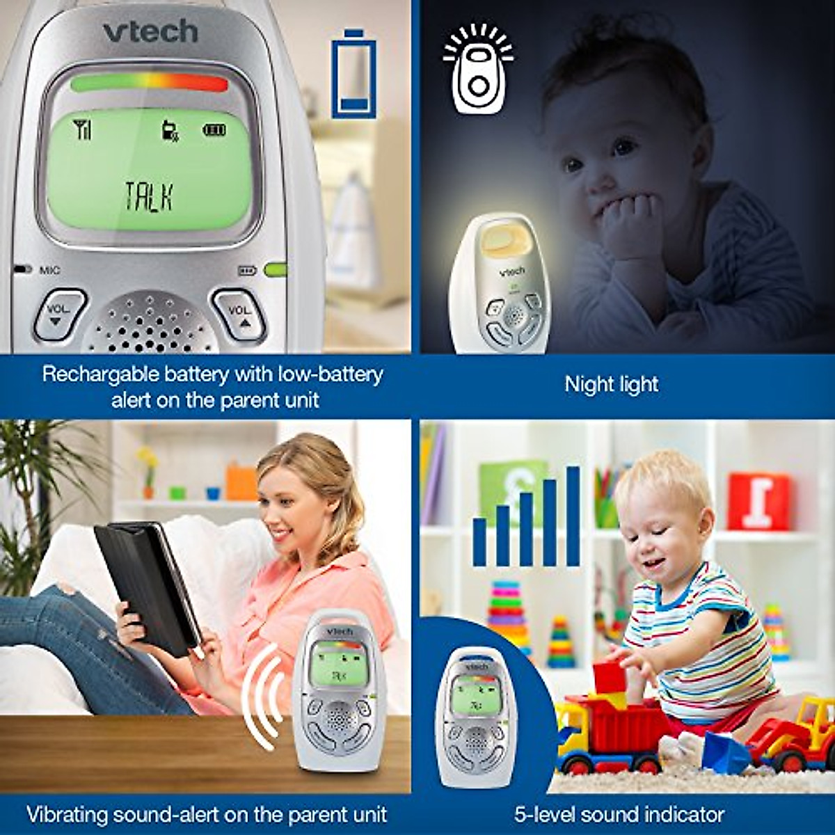 VTech DM223-2 Audio Baby Monitor with Two Parent Units, Up to 1, 000 ft of Range, Vibrating Sound-Alert, Talk-Back Intercom, Digitized Transmission & Belt Clip