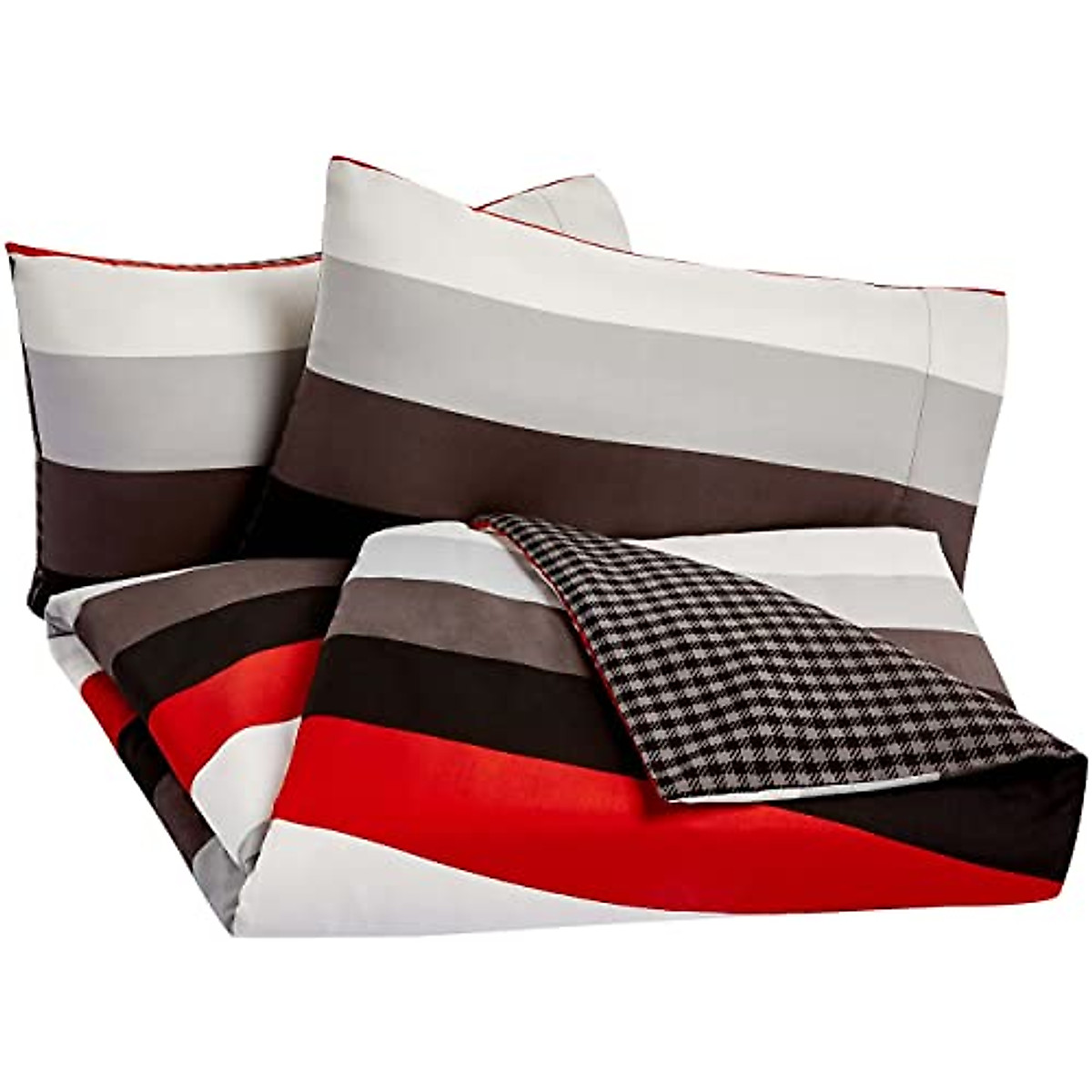 Amazon Basics Microfiber 3 Piece Duvet Cover Set, Red Simple Stripe, Striped, 200 x 200cm/50 x 80cm x 2
