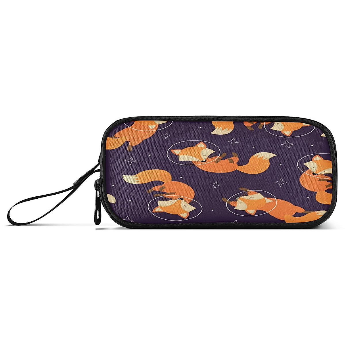 Fox Space Pencil Case 3 Compartment Pen Bag Pouch Holder Box for Office College School Portable Storage Bag for Kids