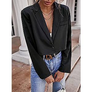 Milumia Women's Collarless Work Office Business Casual Cropped Blazer Jacket Black Small