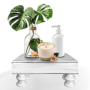 TULIADU Rustic Wood Riser for Kitchen & Bathroom Counter Decor,Farmhouse Wood Pedestal Stand for Decor,Wooden Display Tray for Fragrances, Plant pot decor (White)