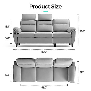 Sectional Sofa Couch, 3 Seat Small Couch with 2 USB Ports and Storage Pockets, Easy to Clean, Modern Small Sofa for Small Spaces, Living Room, Apartment, Gray