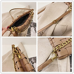 YP Women Crossbody Bag Woven Pu Leather Purses Shoulder Handbags (B-Brown)