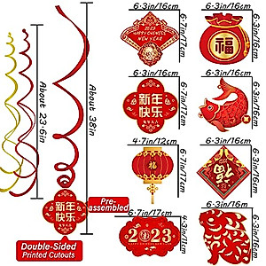 2023 Chinese New Year Decorations-Hanging Swirls Decorations for Year of the Rabbit and Lunar New Year(30 Pieces)