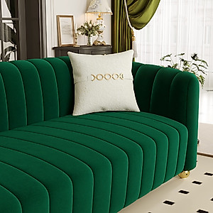 IQIAite Luxury Velvet Sofa Comfy 3 Seat Couch Loveseat Sofa,Mid Century Modern Tufted Couch for Living Room 83" Emerald Green Love Seat Sofa with Gold Legs 2 Pillows for Office Furniture