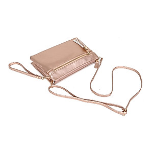 Women's Lightweight Multi Compartment Wristlet Clutch Wallet Crossbody Bag - (WU021-ROSE GOLD)