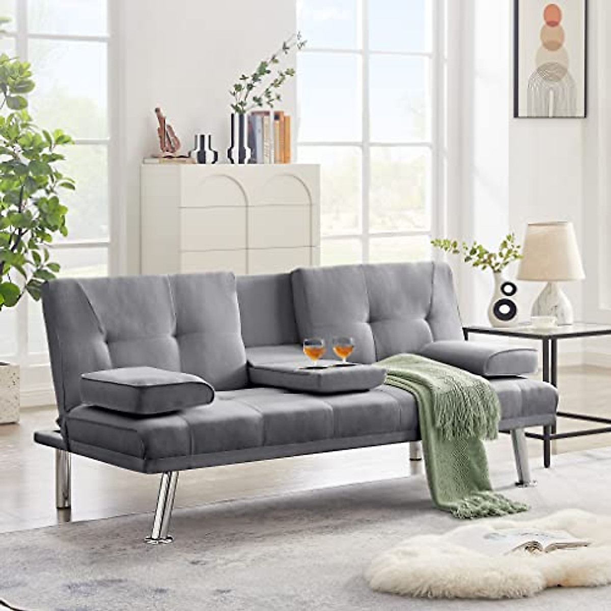 Eafurn Upholstered Futon Sofa Bed with Mattress and Frame, Convertible Loveseat Lounge Couch Daybed,Folding Love Seat w/Adjustable Backrest,Small Tufted Sofa & Couches for for Overnight Guest
