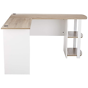 Ameriwood Home Dakota L-Shaped Desk with Bookshelves, White/Sonoma Oak