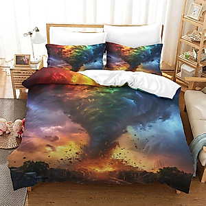 EVMILA Tornado Bedding Set 3D Printed Quilt Cover Duvet Cover Comforter Covers Microfiber with Pillowcases for Childrens and Adults 3 Pieces with Zipper Closure Queen（228x228cm）