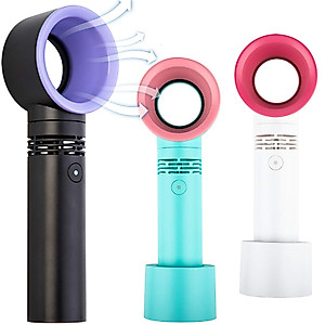 LZLRUN Protable Handheld Cooling Bladeless Fan USB Mini Fan Desktop Bladeless Fan Rechargeable Quiet 3 Gear (Black)