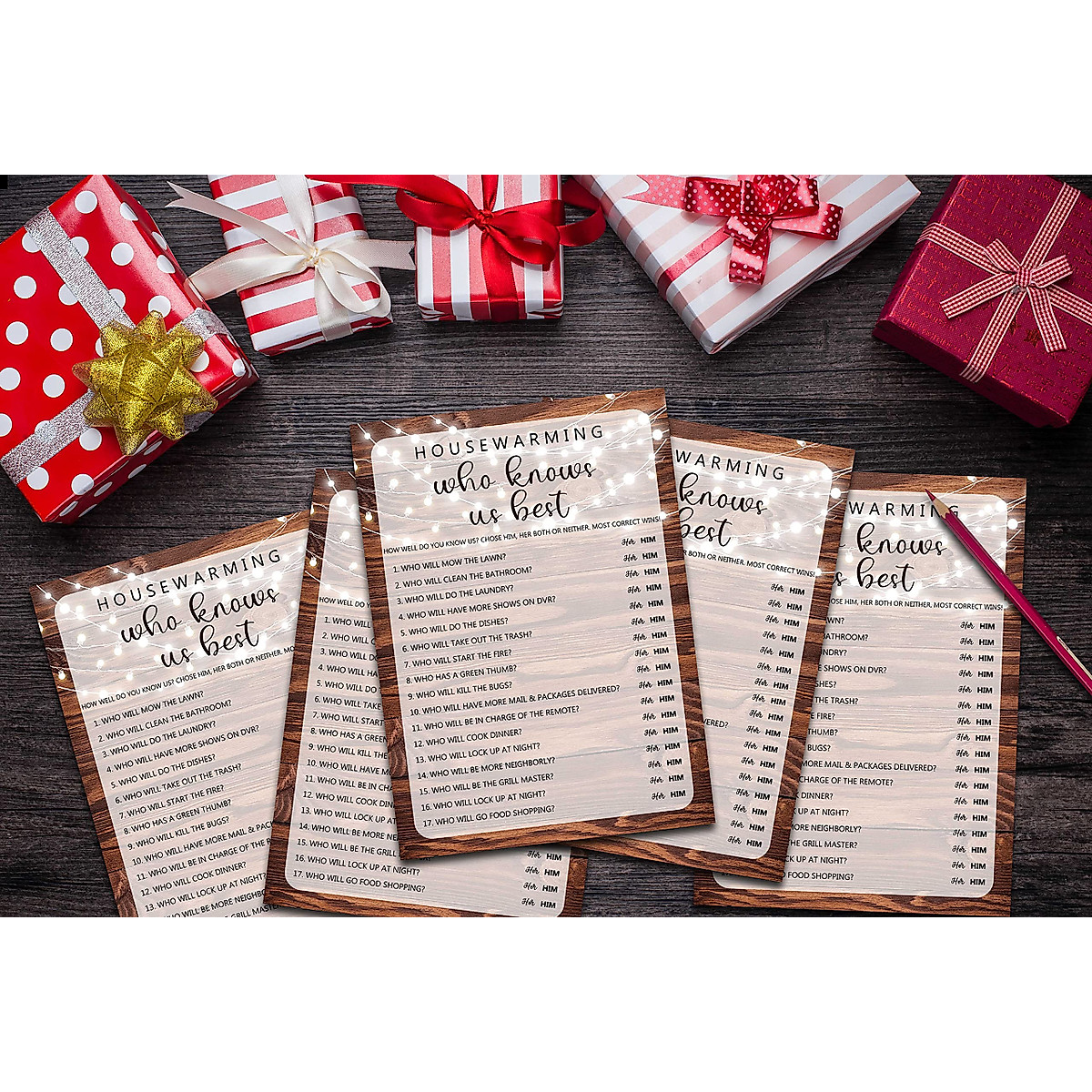 Housewarming Party Games, Who Knows Us Best, Rustic New Home, New House, New Homeowner Party Games Cards, 30 Sheets Each Pack