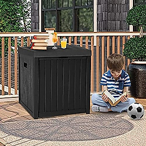 Patiomore 51 Gallon Deck Box Resin Outdoor Storage Box for Gardening Tools, Patio Cushions & Pillows, Pet Stuff and Pool Accessories, Black