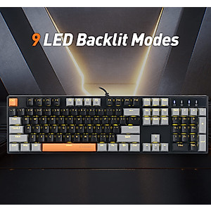 E-YOOSO Z-14 Mechanical Gaming Keyboard Brown Switches 104 Key, Full-Size Computer Keyboards, Solid Yellow Backlit Keyboard for PC Gamer, Black&Grey