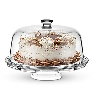Godinger Cake Stand and Serving Plate Platter with Dome Lid, 6 in 1 Multi-Purpose Use, Italian Made Crystal Glass Footed Cake Stand, Salad Bowl, Cake Plate, Fruit Platter