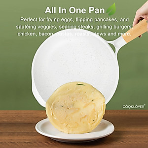 COOKLOVER Nonstick Frying Pan 100% PFOA Free Cookware Induction Skillet Stir Fry Pan (White, 7.9 inch)