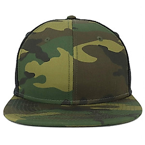 Armycrew Oversize XXL Blank Camouflage Flatbill Mesh Snapback Cap - Camo Black - 2XL
