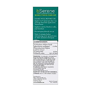 bSerene Pheromone + Catnip Calming Solution for Cats 60ml Spray Works Fast to Help Reduce Hiding, Scratching, Fighting, Marking, Stress, Anxiety at-Home or Travel Vet, Thunder, Fireworks (440223)
