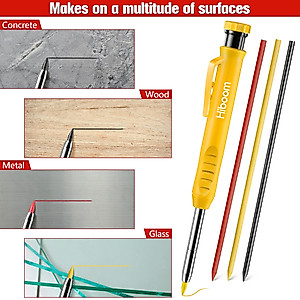 Hiboom 3 Pack Solid Carpenter Pencil with Pencil Cap and 21 Pcs Refills, Deep Hole Mechanical Pencil Marker with Built in Sharpener for Carpenter Woodworking Architect