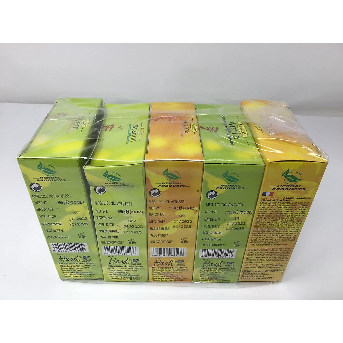 Hesh herbal powder pack of 5 Varieties for Hair- Amla, Aritha, Brahmi, Shikakai and Neem Leaf