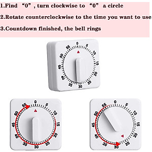 2 Pieces 60 Minute Kitchen Timer 1 Hour Visual Kitchen Clock Timer Mini Countdown Timer Loud Voice, Mechanical Timer for Kitchen, Homework, Exercise