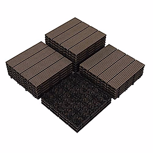 PANDAHOME 22 PCS Wood Plastic Composite Patio Deck Tiles, 12”x12” Interlocking Deck Tiles, Water Resistant for Indoor & Outdoor, 22 sq. ft - Mocha