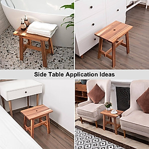 Dolonm Acacia Wood Stool Rectangle Small End Table, for Living Room Sofa Stool, Bedroom Makeup Stool, Bathroom Stool Wood 17.7" D x 11.4" W x 17.5" H, Natural