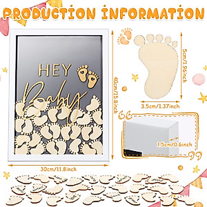 Unittype 71 Pcs Large Size Baby Shower Guest Book Alternative Baby Shower Sign in Guestbook Photo Frame with 70pcs Wood Chips Signature Keepsake for Baby Shower Favor Birthday Party(Grey, Footprint)