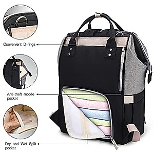pipi bear Diaper Bag Backpack, Baby Bag for Mom Dad,Multifunction Large Diaper Backpack with Changing Pad,Water Resistant and Durable, Gray Black
