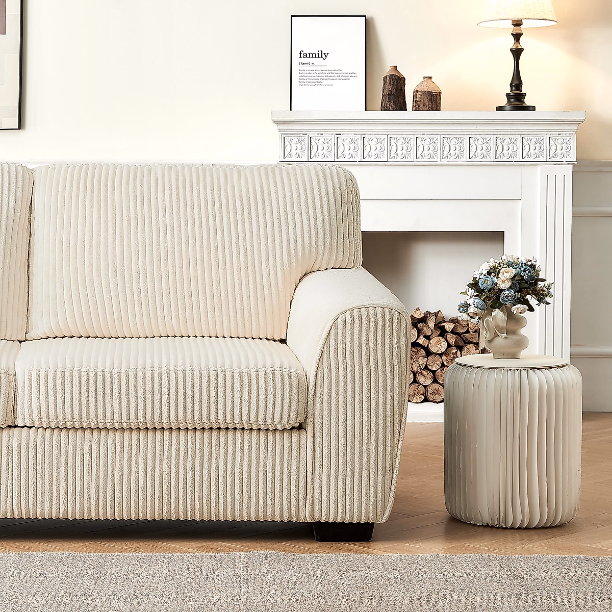 Mangodan 70" Corduroy Modern Loveseat Sofa Couch, Cozy Comfy Overstuffed Loveseat Couch Sofa with Square Wide Armrest, Extra Deep Seat Loveseat Couches for Living Room, Beige