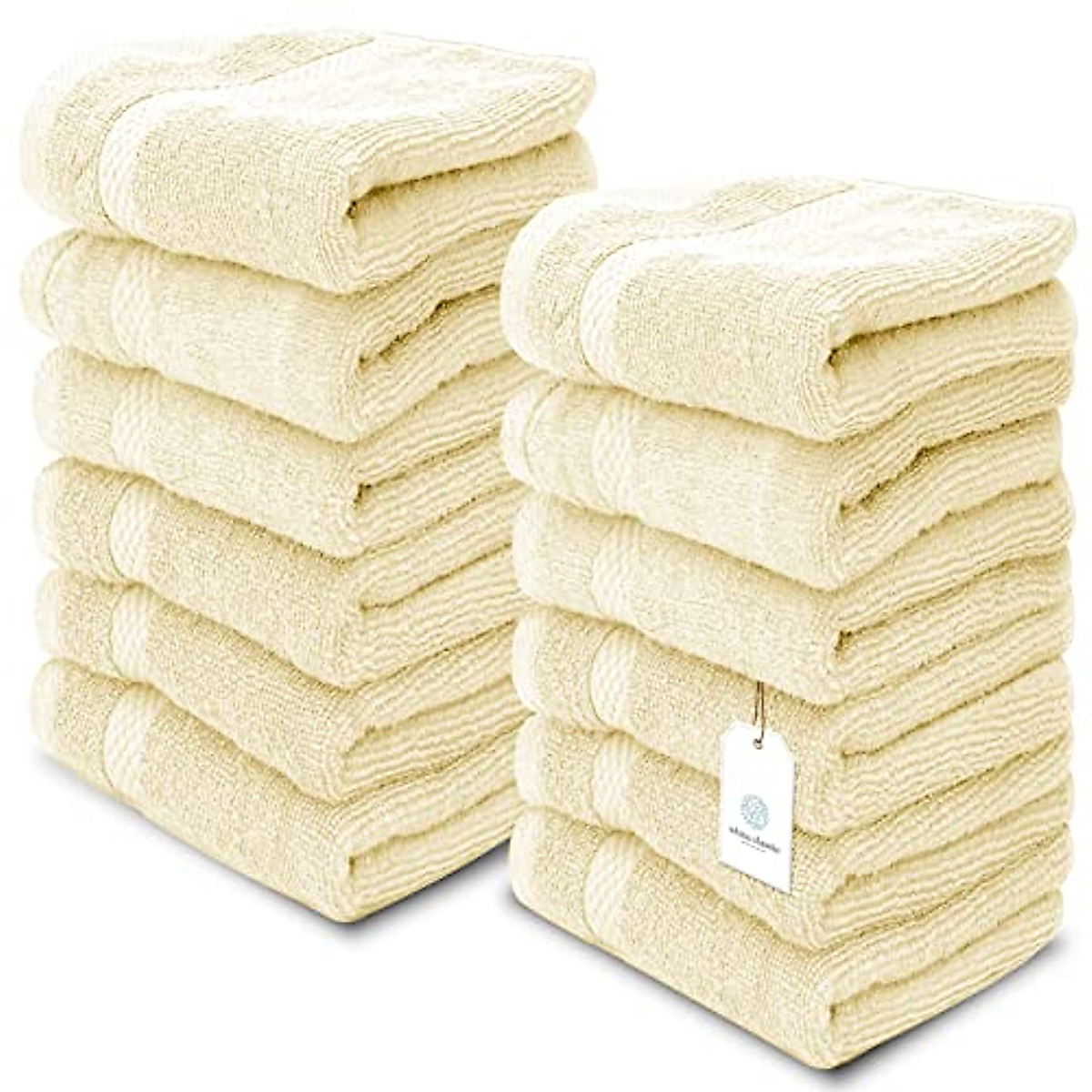 White Classic Luxury Hand Towels | 6 Pack Luxury Cotton Washcloths | 12 Pack Bundle (Beige)