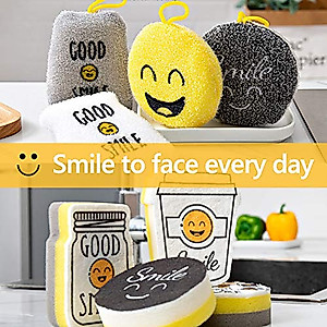 MTZRFLL Smiley Scrub Sponges, Non-Scratch Kitchen Cleaning Sponges, Multi-Purpose Microfiber Dishwashing Sponge for Dishes (8 Pack)