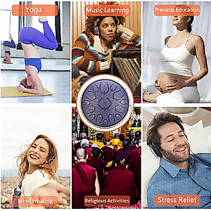 Steel Tongue Drum, 15 Notes 14 inch D-Key Handpan Percussion Instrument - Tank Chakra Drums with Padded Travel Bag, 2 Mallets, for Meditation, Decompression, Music and Gift (Blue)