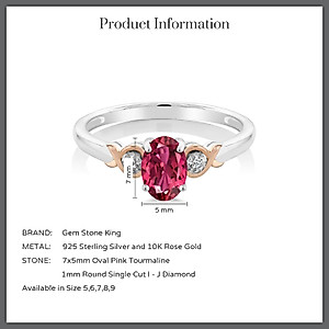 Gem Stone King 925 Sterling Silver and 10K Rose Gold 7X5MM Oval Gemstone Birthstone and Diamond Accent Engagement Ring | Wedding Anniversary Promise Ring For Women | Available In Size 5-9