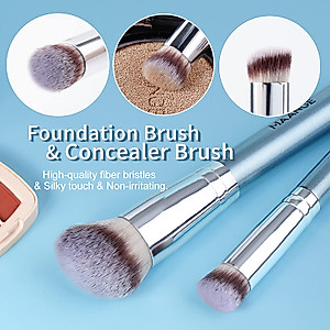 Makeup Brushes MAANGE 11 Pcs Premium Synthetic Travel Make up Brushes Set Eye Brushes Concealer Foundation Brushes for Liquid Powder Shadow with Makeup Sponge and Brush Cleaner (Blue)
