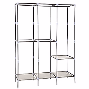 Hicient Portable Clothes Closet Wardrobe Storage Organizer with Breathable Fabric, Zippered Double Rod Closet, Easy to Assemble Strong Durability Bedroom Clothes Closet Organizer (Blue)