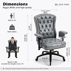 YAMASORO High Back Executive Office Chair with Rubber Wheels and Armrests,PU Leather Home Office Desk Chairs Comfortable Ergonomic Computer Chairs for Adults,Grey