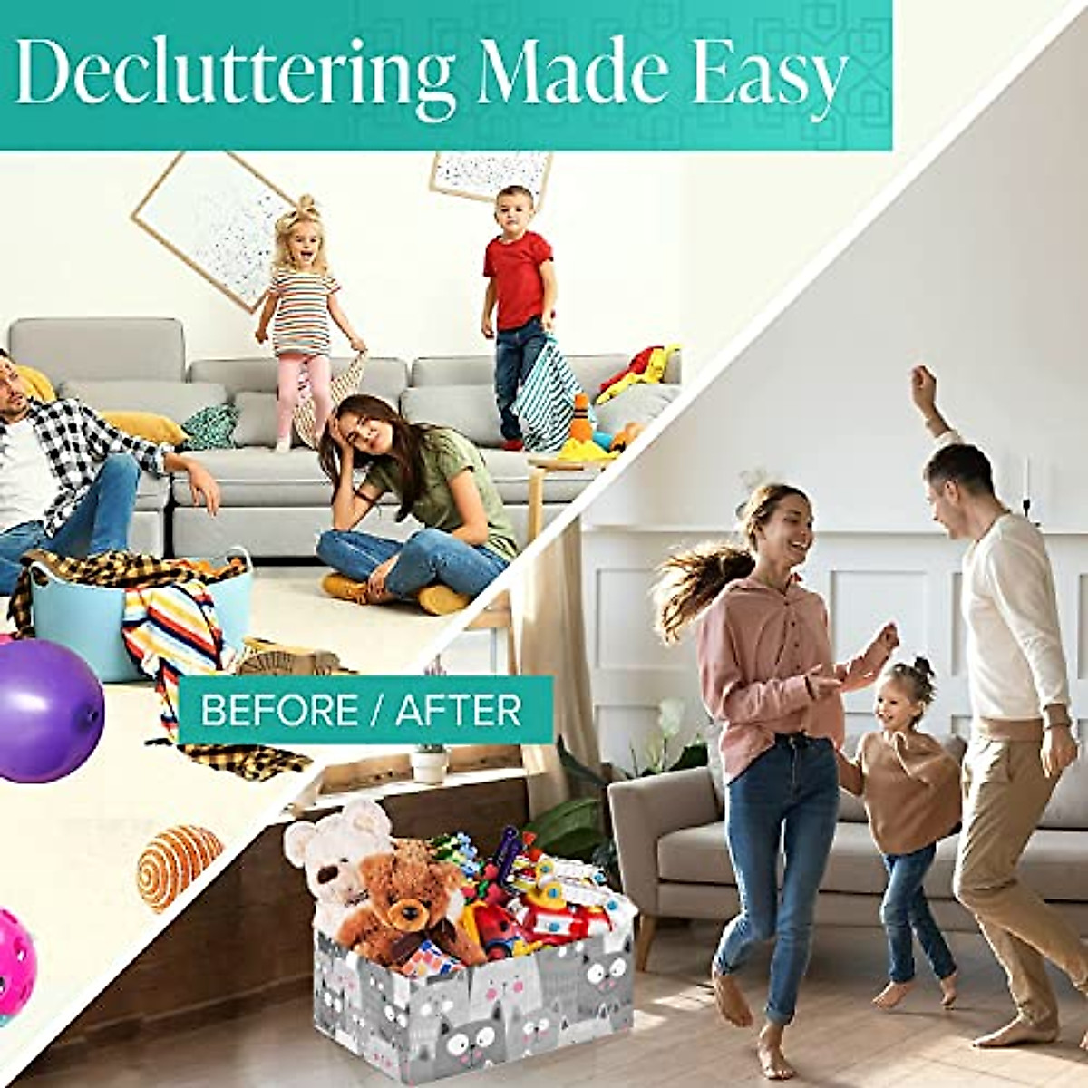 visesunny Rectangular Shelf Basket Cat Animal Clothing Storage Bins Closet Bin with Handles Foldable Rectangle Storage Baskets Fabric Containers Boxes for Clothes,Books,Toys,Shelves,Gifts