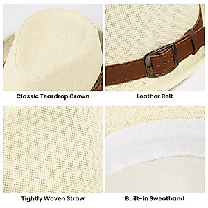 Simplicity Panama Style Fedora Hats for Women Straw Fedora Sun Hat with Band Fedora Hats for Men Straw Hats for Men Fedora Hats,Natural,L/XL