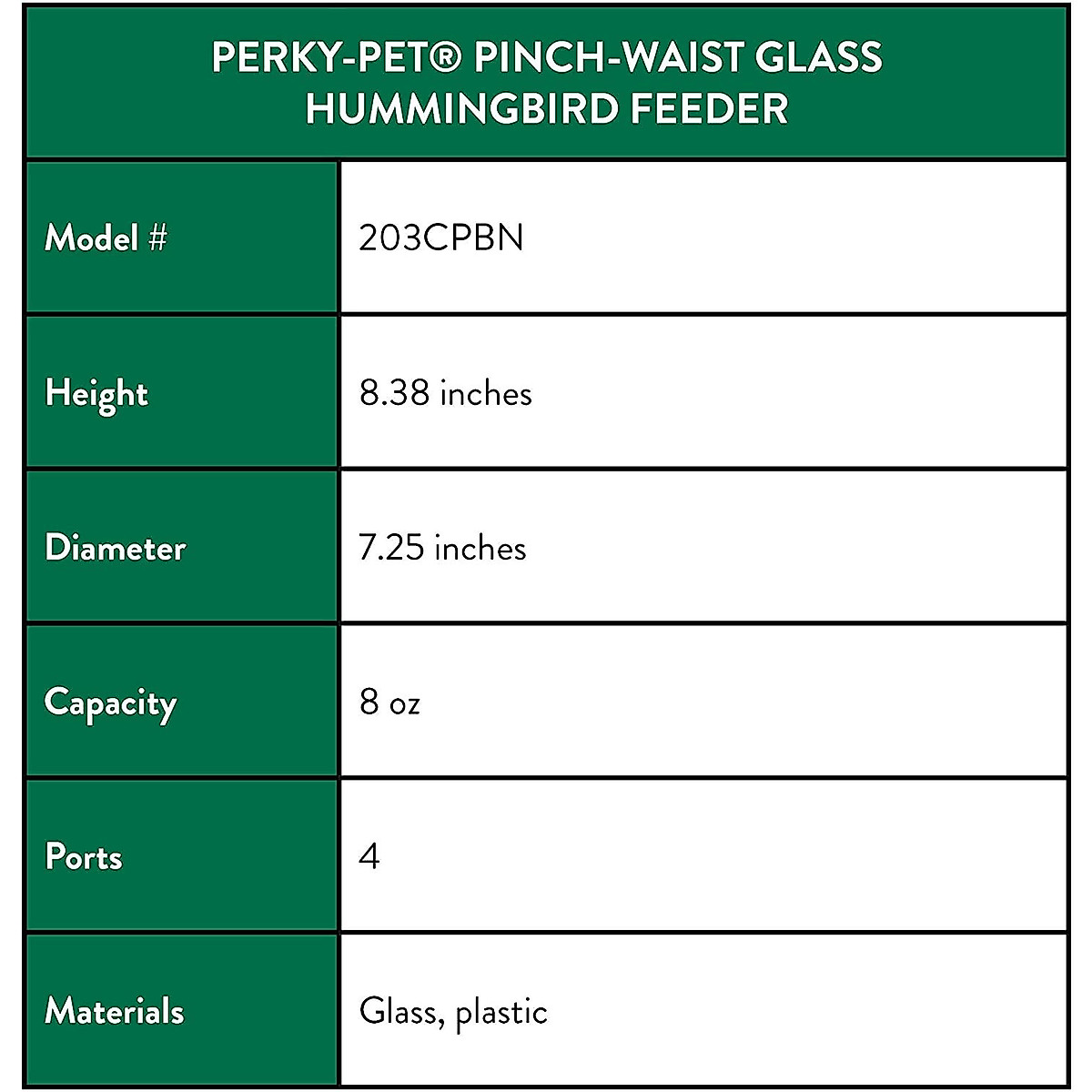 Perky-Pet 203CPBN-2 Pinch-Waist Glass Hummingbird Feeder with Perches, Built-in Ant Moat and Bee Guards - Outdoor Garden Décor - 2 Pack