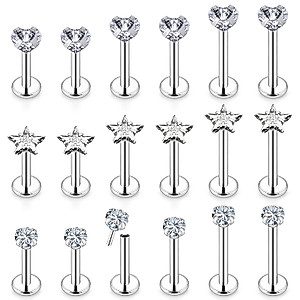 Hnxnskt 16G Threadless Nose Stud Tragus Piercing Jewelry Surgical Steel Lip Rings Push in Labret Medusa Piercing Jewelry for Women Men